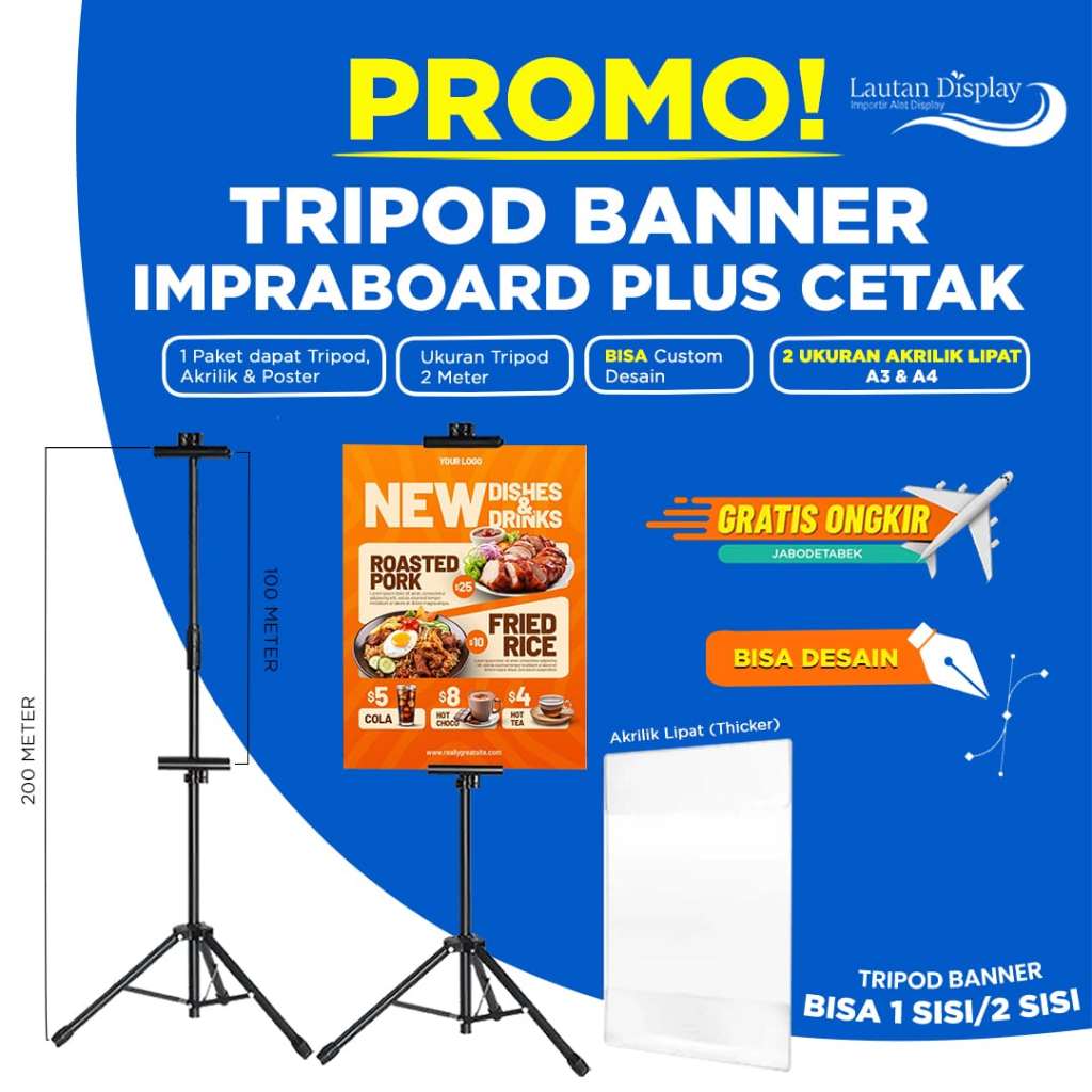 Jual Tripod Standing Banner + Akrilik Lipat Thicker Cetak Poster A3 A4 ...