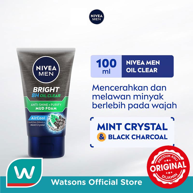 Jual Nivea MEN Bright 8H Oil Clear Anti-Shine + Purify Mud Foam 100mL ...