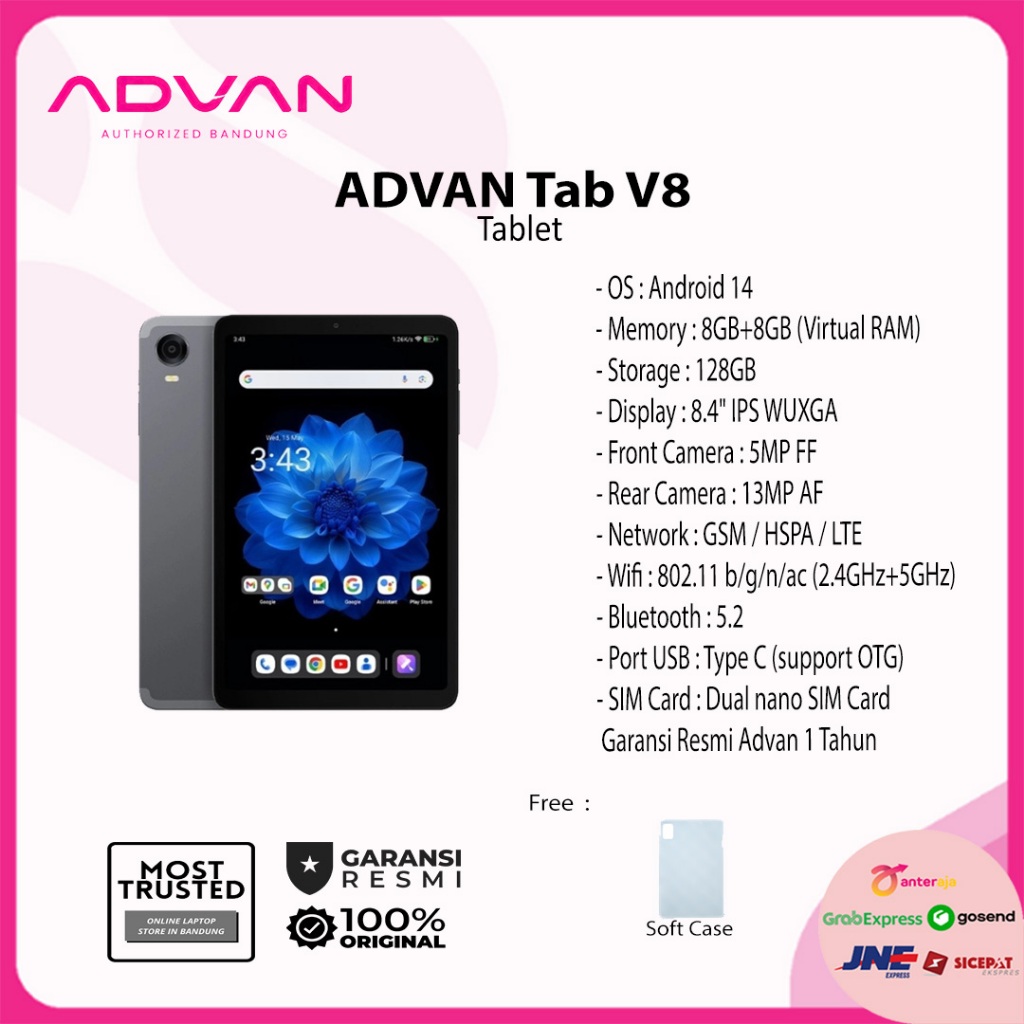 Jual Advan Tab V8 MTK G99 8GB+8GB / 128GB IPS ANDROID 14 8.4inch ...