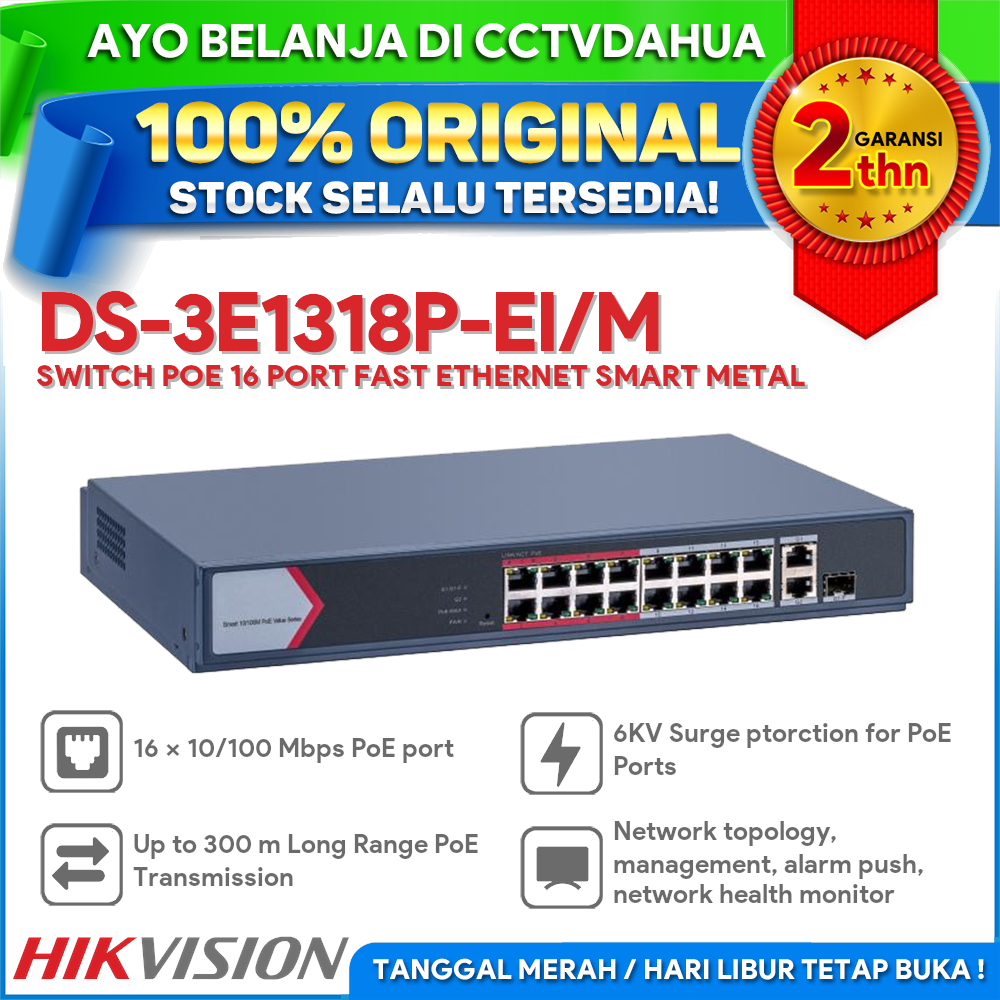 Jual HIKVISION DS-3E1318P-EI/M 16 PORT FAST ETHERNET SMART POE SWITCH RESMI | Shopee Indonesia
