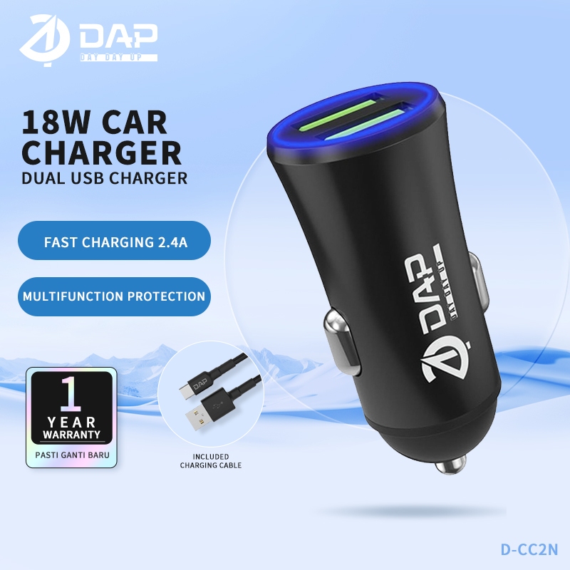 Jual DAP D-CC2N Car Charger PD 18 watt 2.4A Dual Port USB Include Cable ...