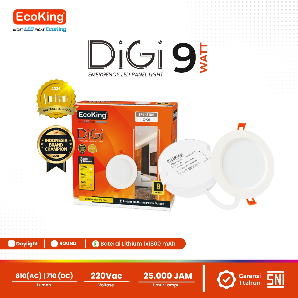 Jual EcoKing Lampu Down light Emergency - LED Digi Inbow Panel Light ...