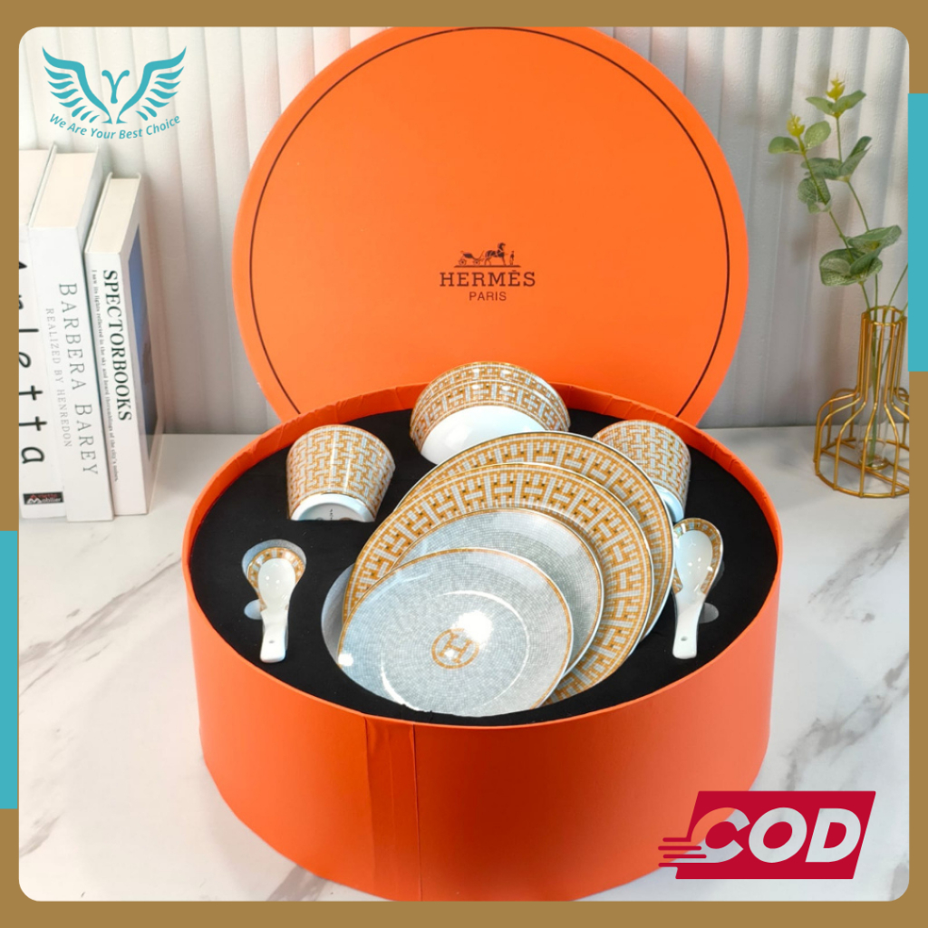 Jual Luxury H Dinnerware Bone China Gold Rim Gift Box / Hampers ...