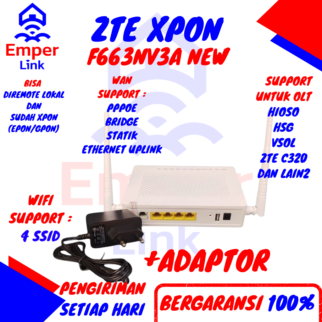 Jual ZTE F663NV3A F663 NV3A ONU ONT XPON TANPA ADAPTOR PPPOE VLAN STATIC BRIDGE SUPORT/SUPPORT ...