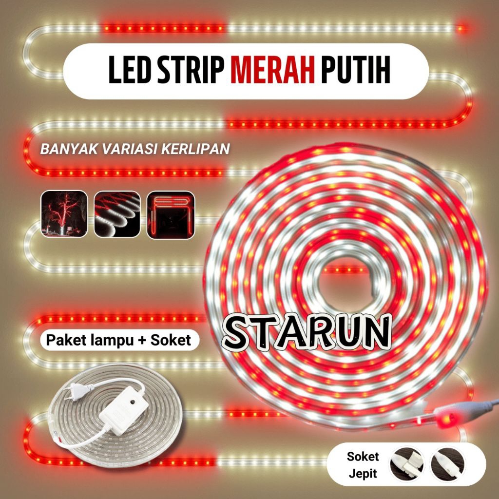 Jual Lampu Led strip Outdoor Merah Putih Termasuk Adaptor 220V/Led ...
