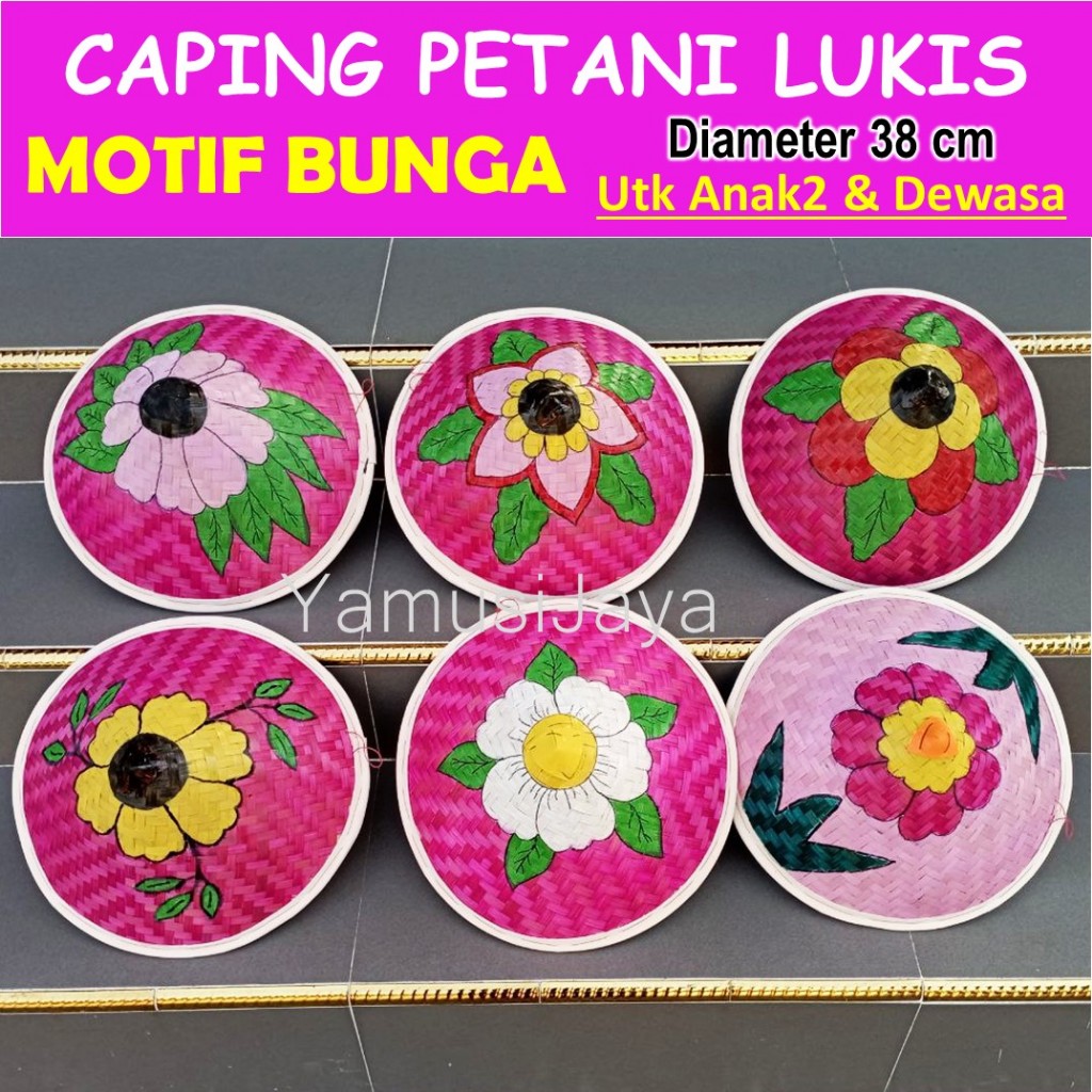 Jual caping bambu / caping lukis / topi caping petani hias motif unik ...