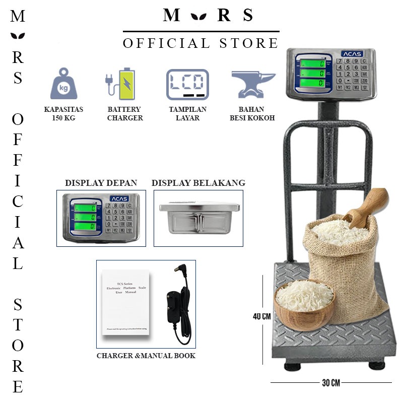 Jual TCS - Stainless 150KG Timbangan Duduk Digital 150 Kg / 1 Kg Elektronik Pagar Lipat Sembako ...