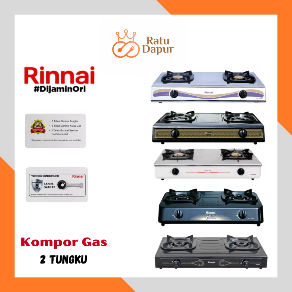 Jual Kompor Gas Rinnai 2 Tungku Stainless RI-522E RI-522S RI-602EW RI-302S RI-202S ORIGINAL SNI ...