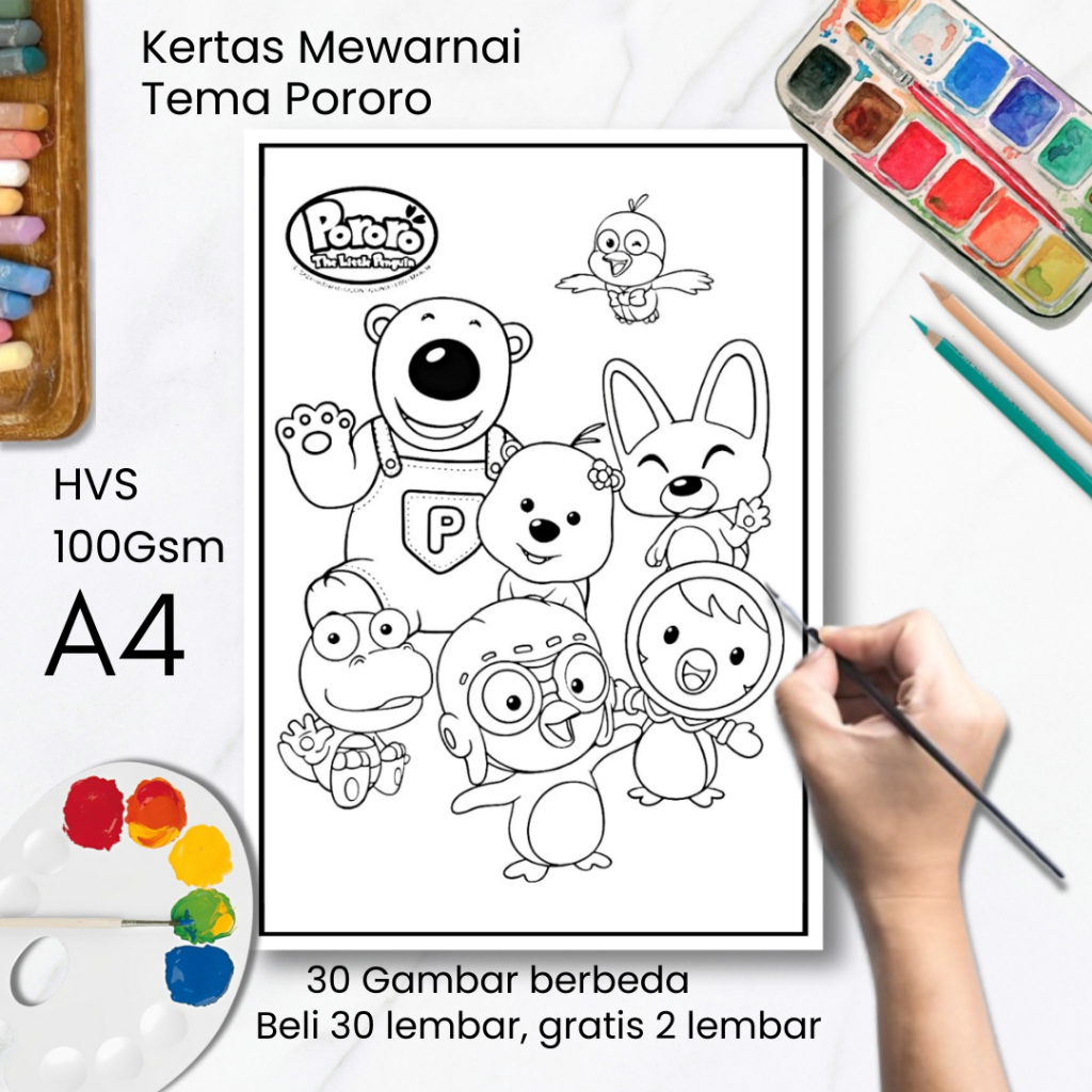 Jual 30 Gambar Kertas Mewarnai Anak TK SD Tema Pororo A4 | Shopee Indonesia