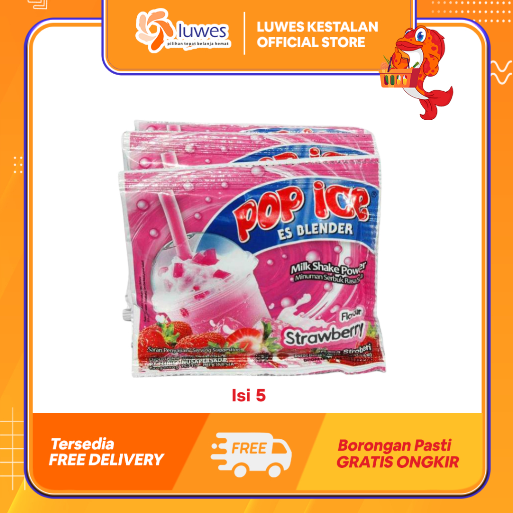 Jual Pop Ice Sachet Minuman Rasa 25gr x 5pcs Strawberry Minuman Susu ...