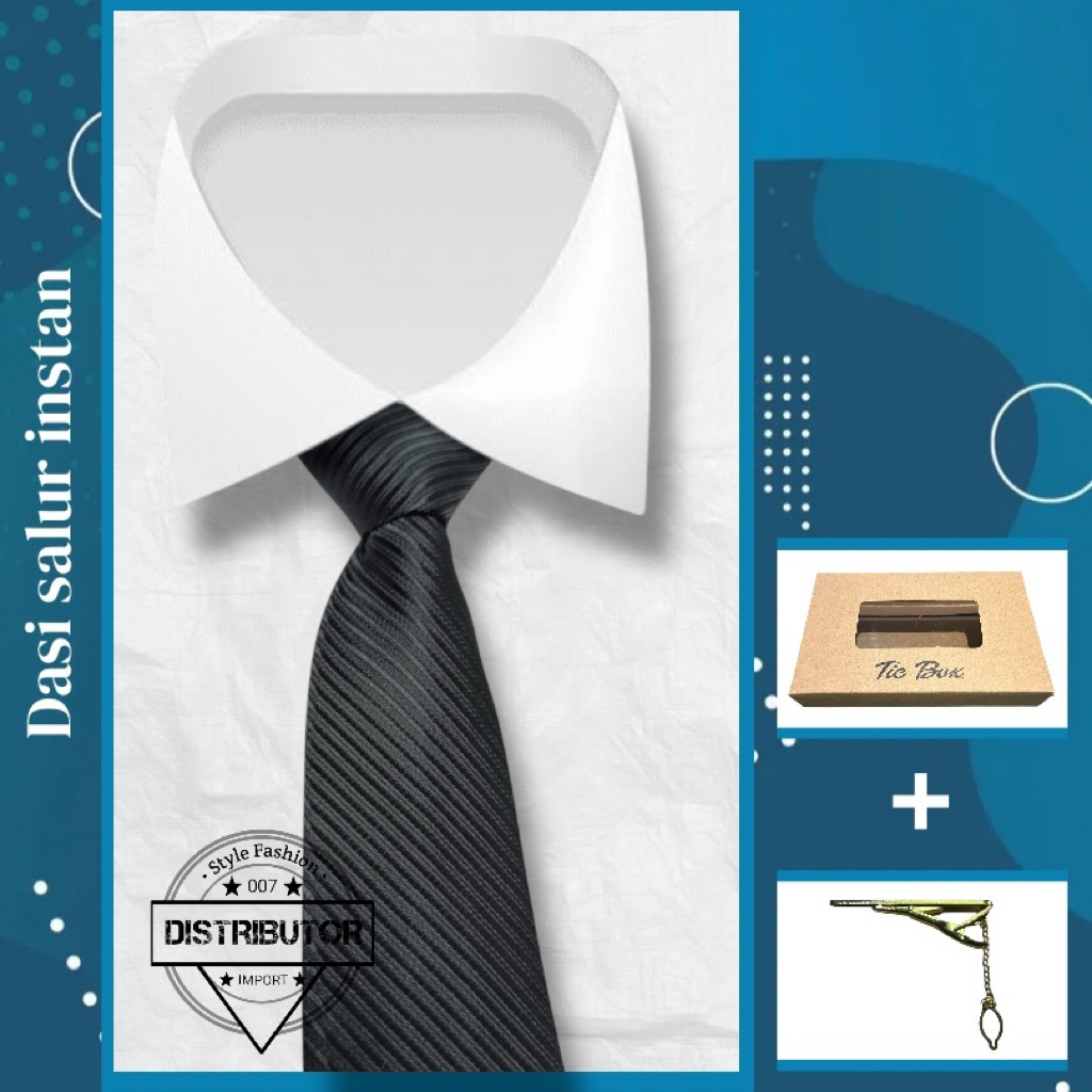 Jual Dasi pria warna hitam motif salur uk 3 inchi instan/siap pakai ...