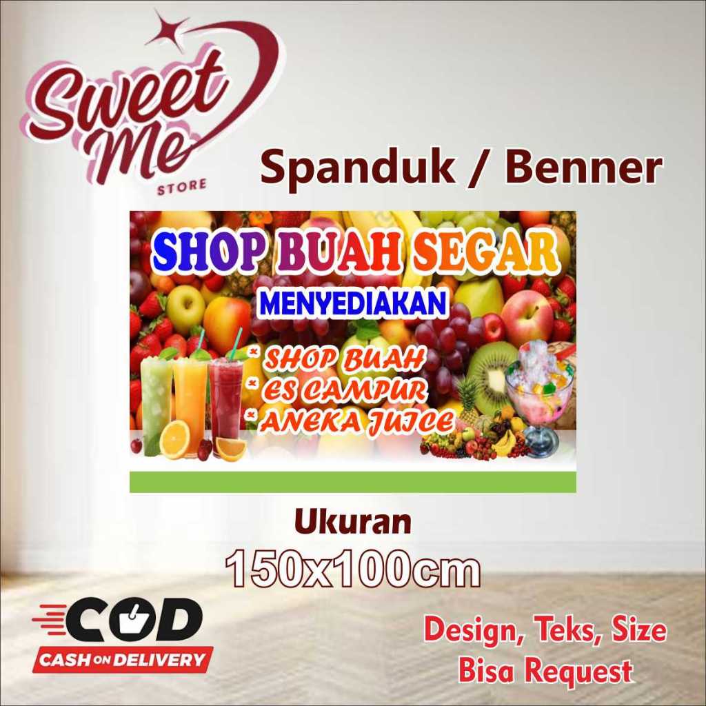 Jual spanduk benner ukuran 150x100 cm shop buah seger free custom ...
