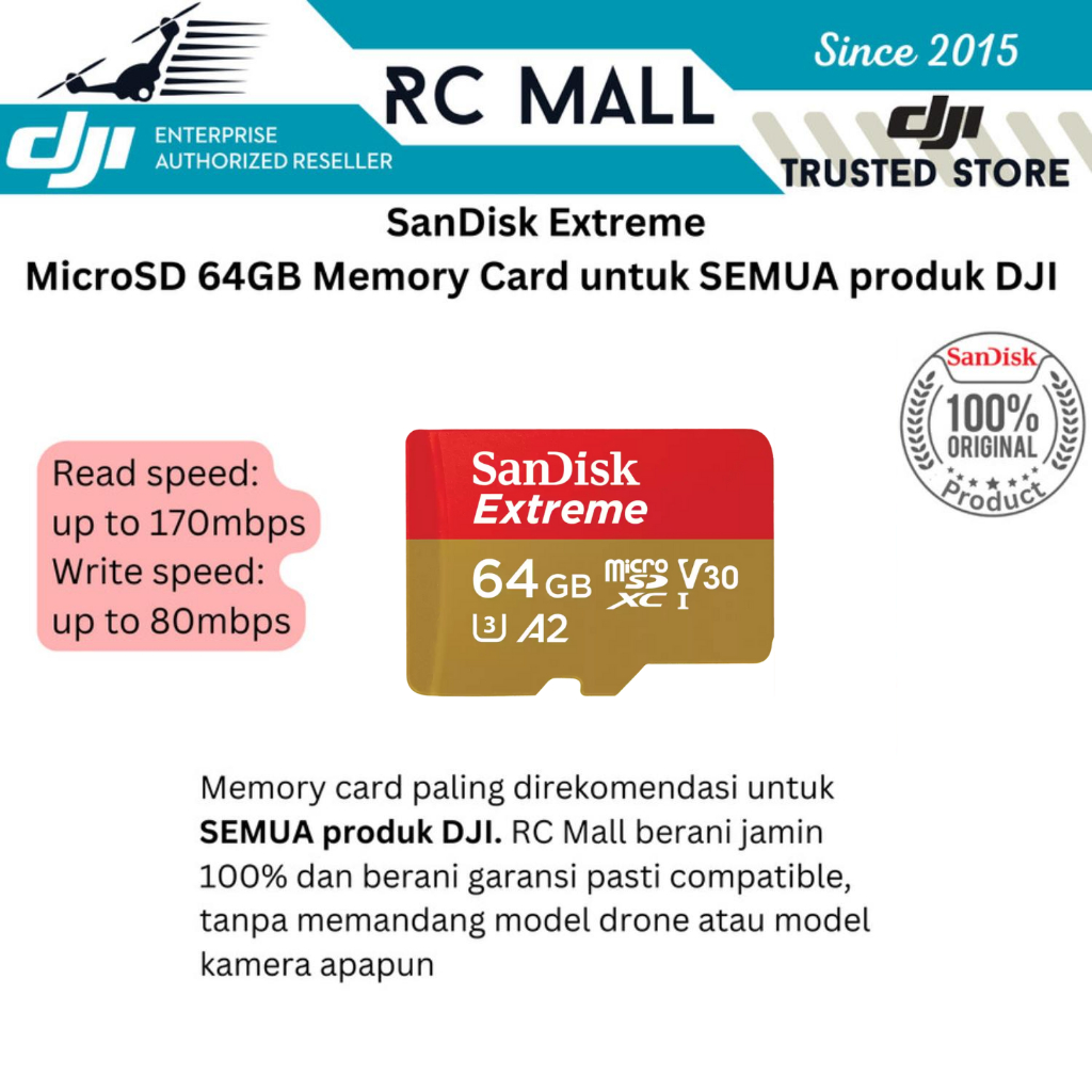 Jual Memory Card Drone Camera DJI Sandisk Extreme 64GB MicroSD High ...