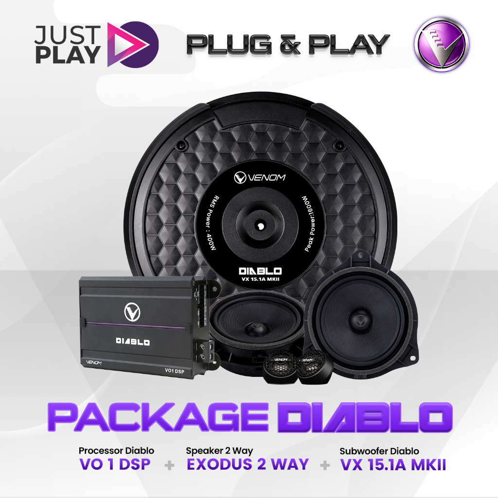 Jual Paket Audio Mobil 2 Way Venom Diablo Just Play – VO1 DSP + Speaker 2 Way + VX 15.1 MKII ...