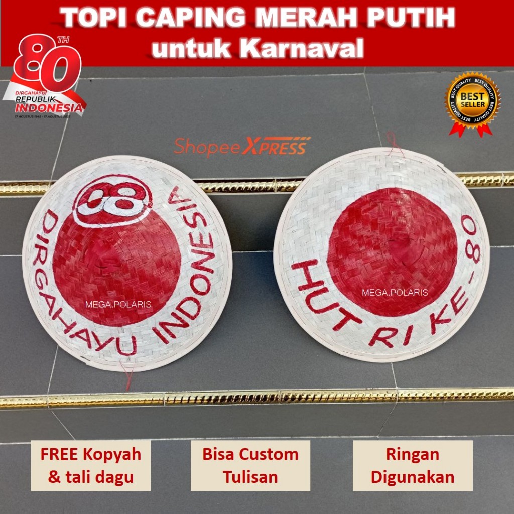 Jual Topi caping Hut RI 80 / caping lukis bambu merah putih / topi ...
