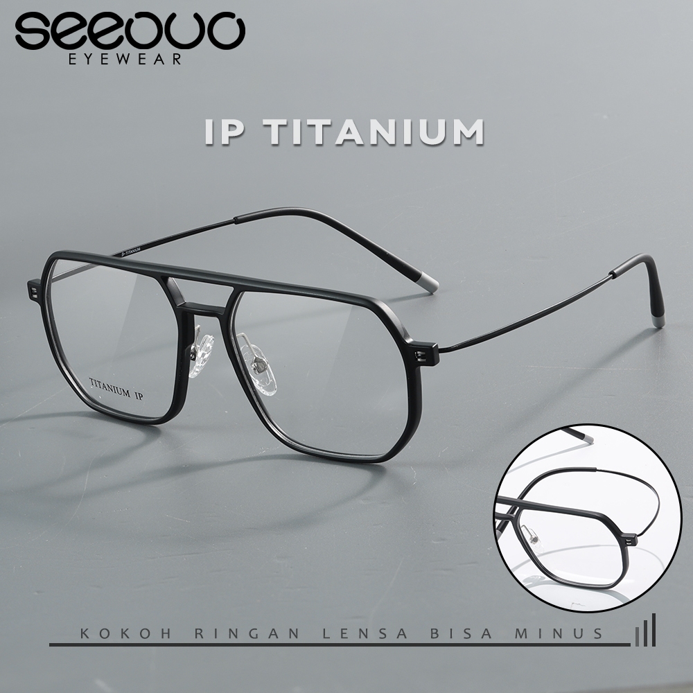 Jual Seeouo Titanium Frame Kacamata Plano Lens Model Aviator Classic Light Premium Glasses Bisa ...