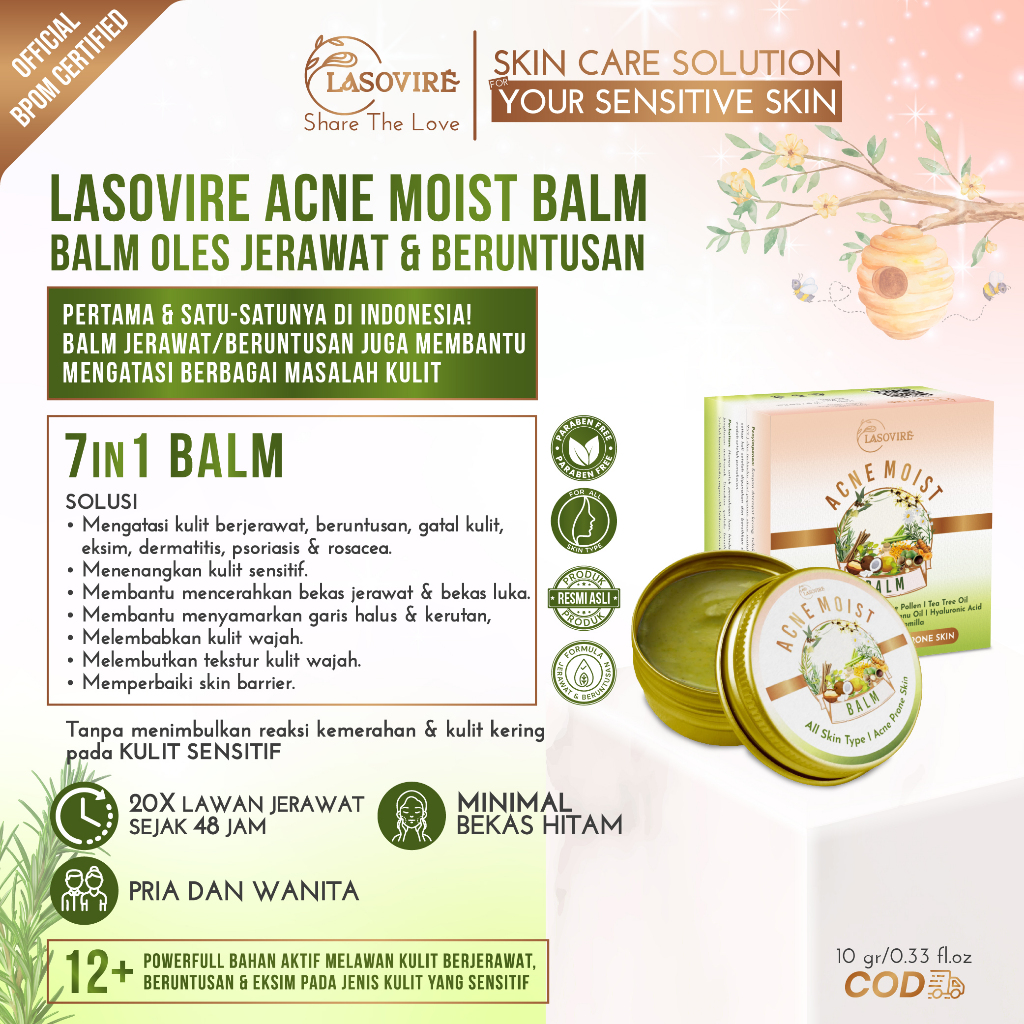 Jual Lasovire Acne Moist Balm BPOM Probiotic Collagen Salicylic Acid ...