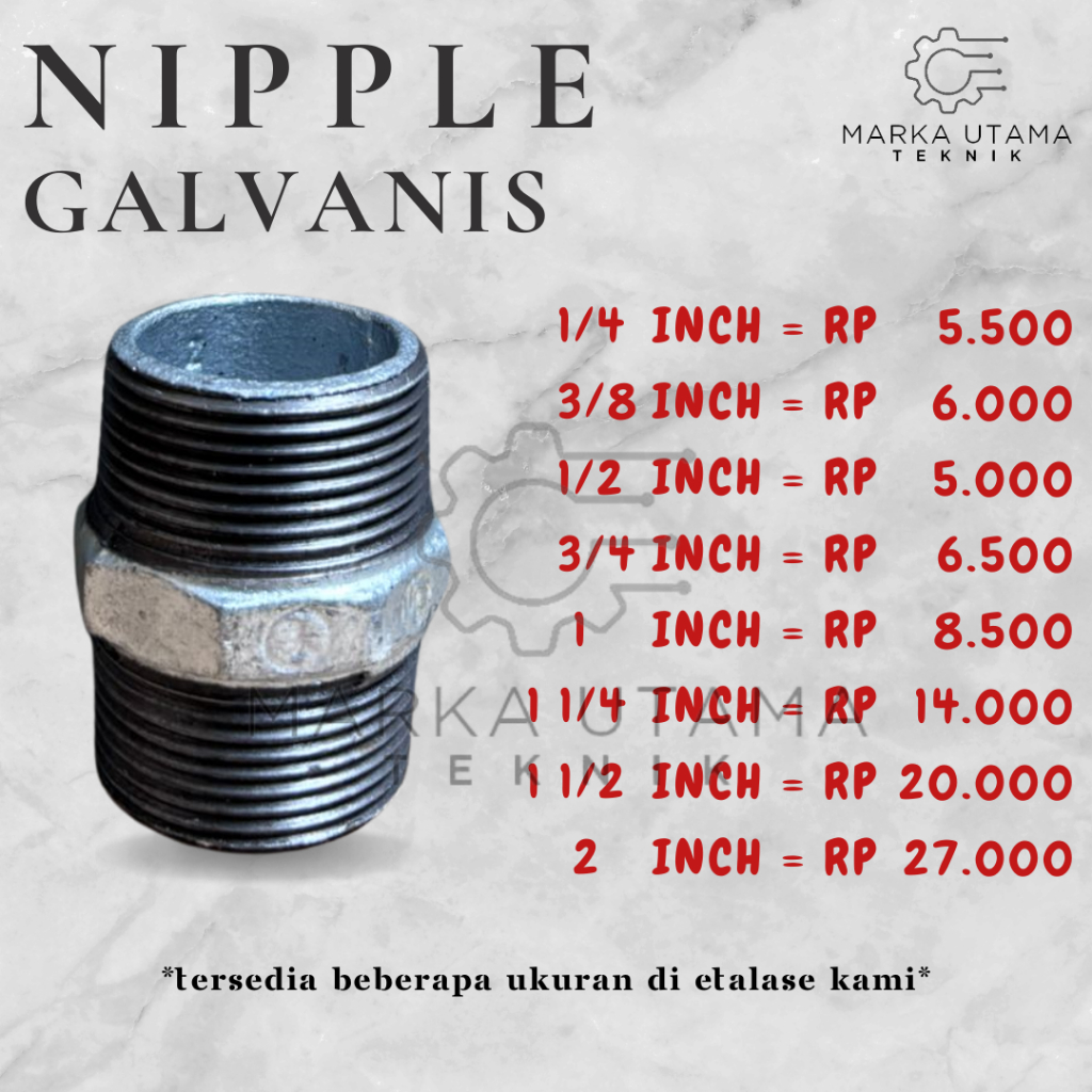 Jual Double Nepel Galvanis Nepple Sock Drat Luar Besi Nipple Galvanize 1/4" 3/8" 1/2" 3/4" 1" 2 ...