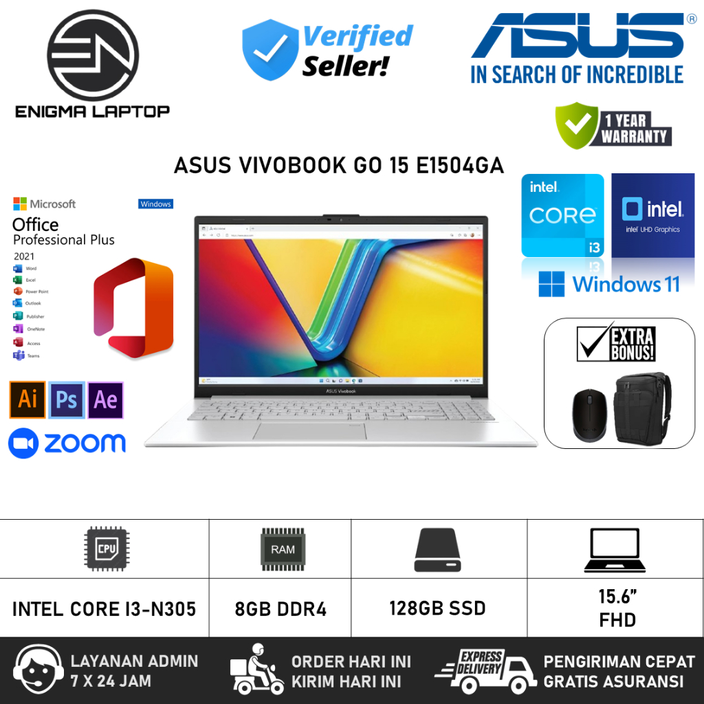 Jual Laptop Asus Vivobook Go 15 E1504GA Intel Core i3 N305 RAM 8GB ...