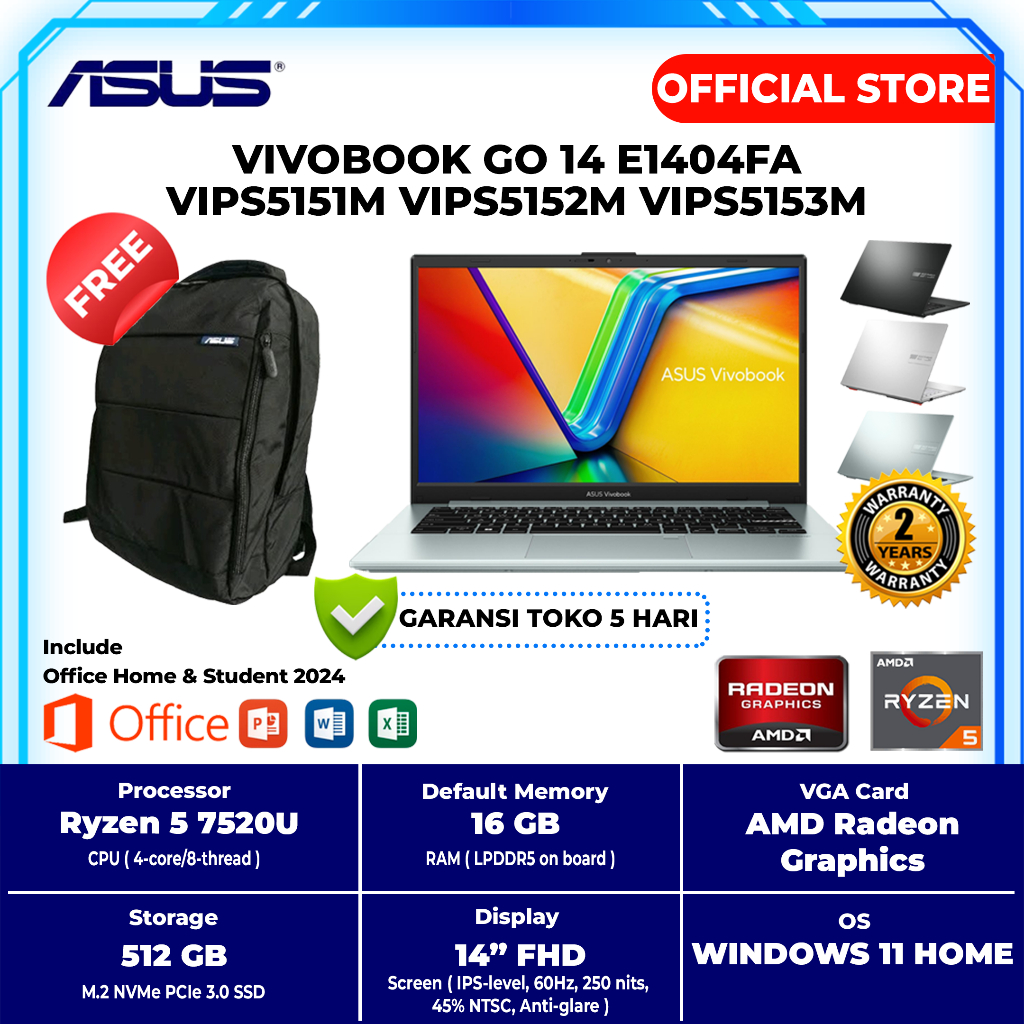 Jual ASUS VIVOBOOK GO 14 E1404FA VIPS5151M VIPS5152M VIPS5153M AMD ...