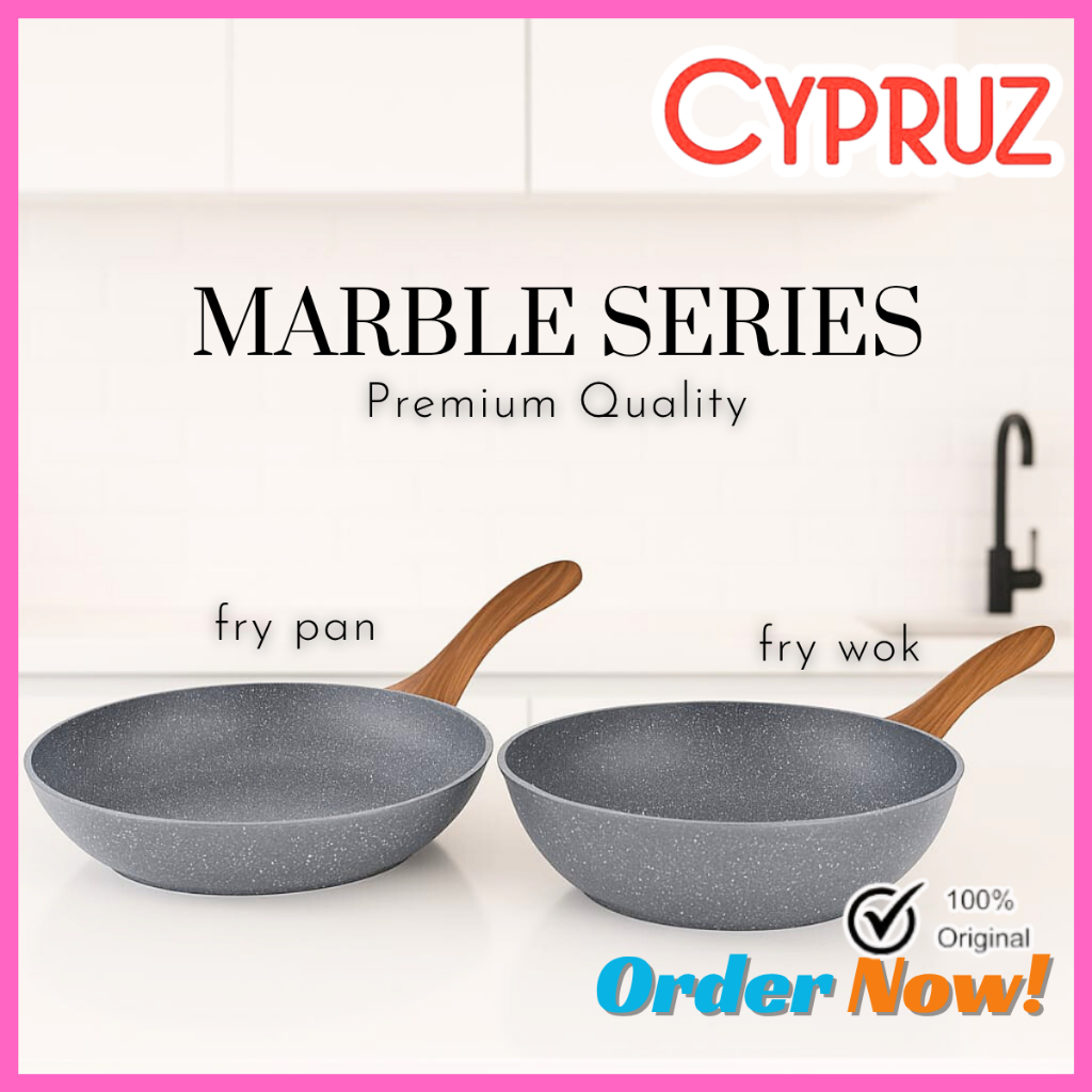 Jual Cypruz cookware marble fry pan wajan anti lengket fry wok penggorengan bisa untuk kompor ...
