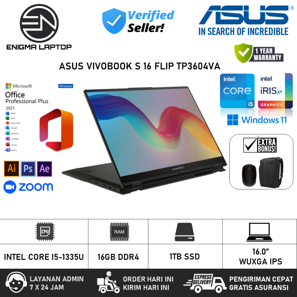 Jual Laptop 2in1 Asus Vivobook S16 Flip TP3604VA Intel I5 1335U RAM ...