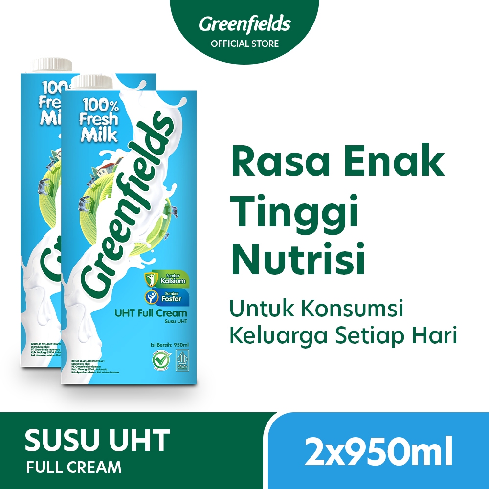 Jual [Twinpack] Susu Greenfields UHT Full Cream 950ml x 2 pcs | Shopee Indonesia