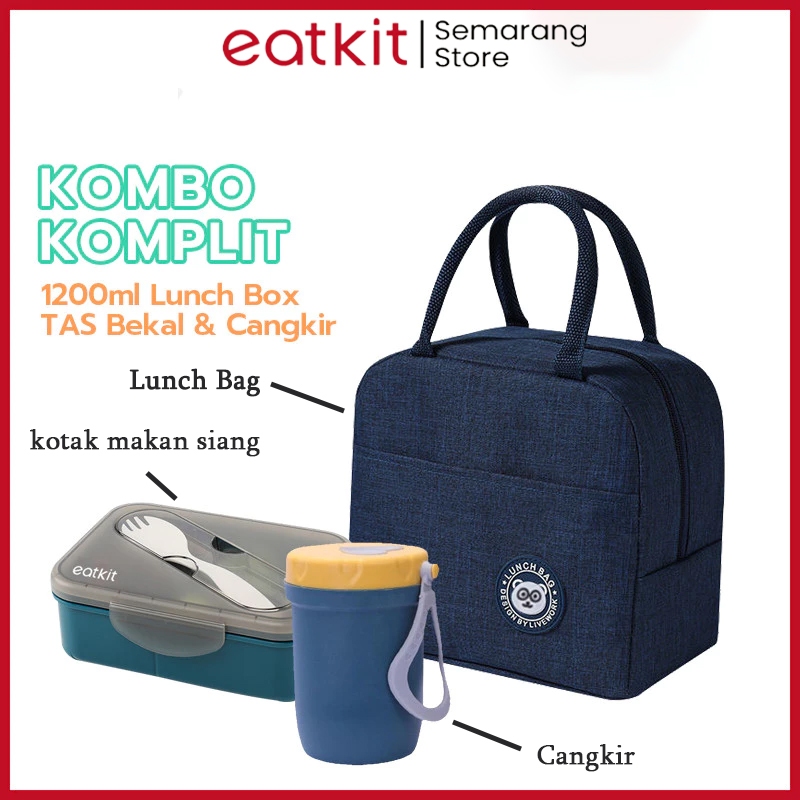 Jual Eatkit 3in1 Kotak Makan Set Lunch Box Set 900ml Tas Bekal Tempat Soup Kuah Wheatstraw Anti ...