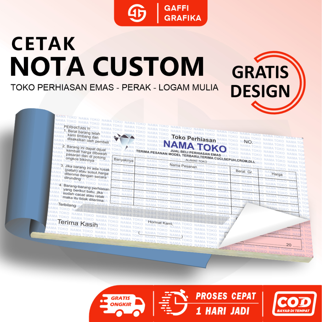 Jual Cetak Nota Kwitansi toko custom 2 ply 1 ply ukuran 1/3 folio ...