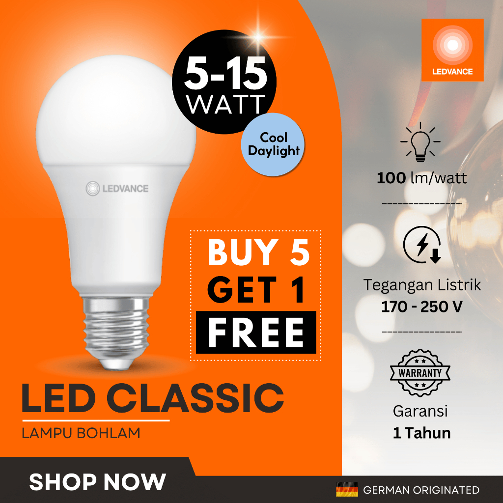 Jual LEDVANCE Lampu LED Classic Beli 5 GRATIS 1 Bohlam 5W 7W 9W 12W 15W 100lm/W Cool Daylight ...