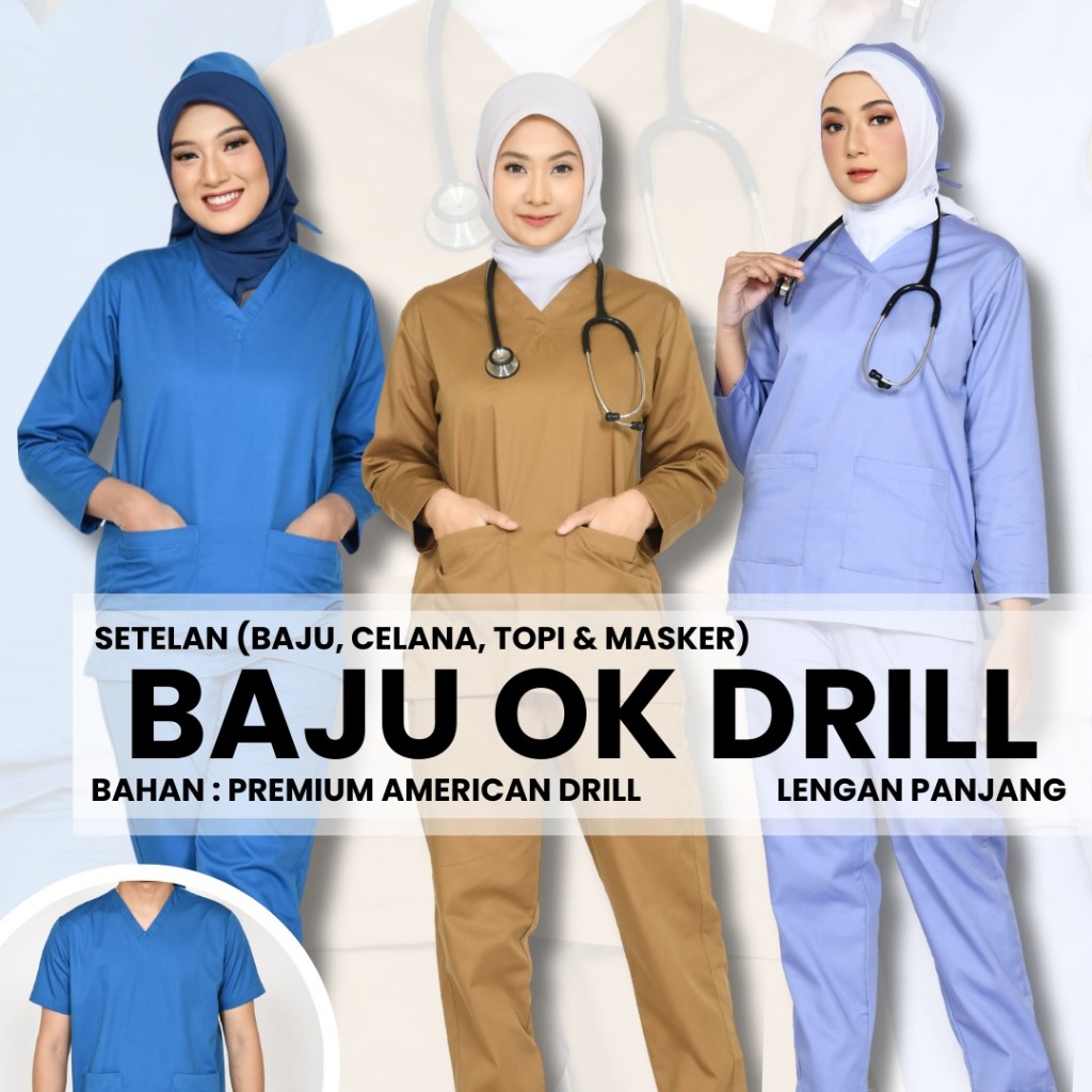 Jual Baju OK Scrub Medis Lengan Panjang PREMIUM AMERICAN DRILL by ...