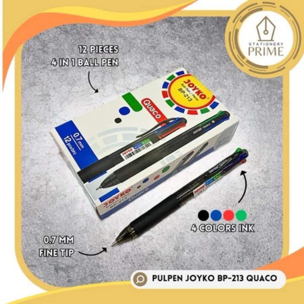 Jual Ball Pen Pena 4 Colors in 1 Joyko BP-213 QUACO 4 Warna Hitam Biru ...