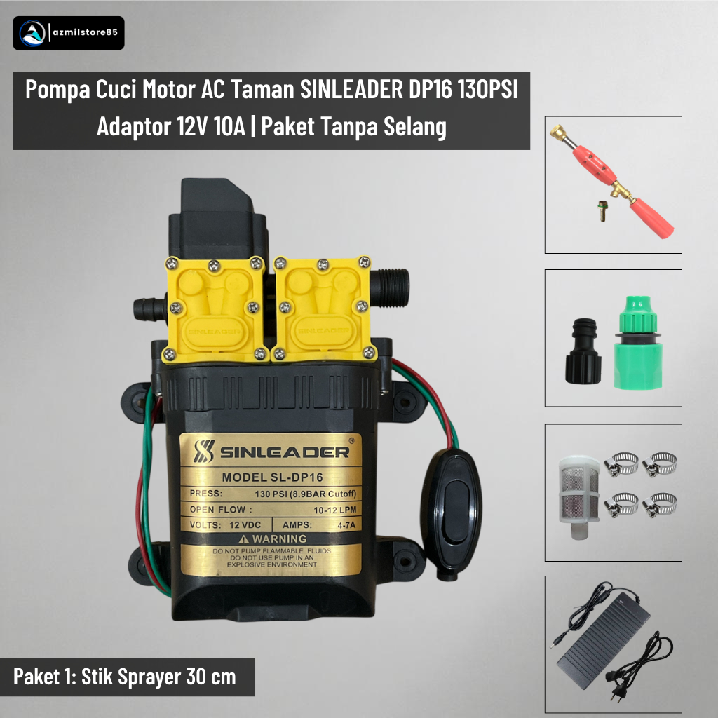 Jual Pompa Cuci Motor AC Taman SINLEADER DP16 130PSI + Adaptor 12V 10A ...