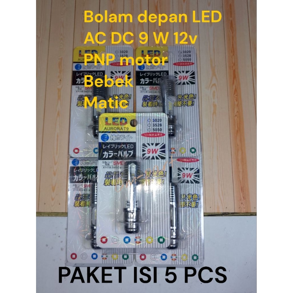 Jual BOLAM DEPAN PAKET ISI 5 PCS LED T9 LAMPU 6 TITIK 9 W 12 V AC DC ...