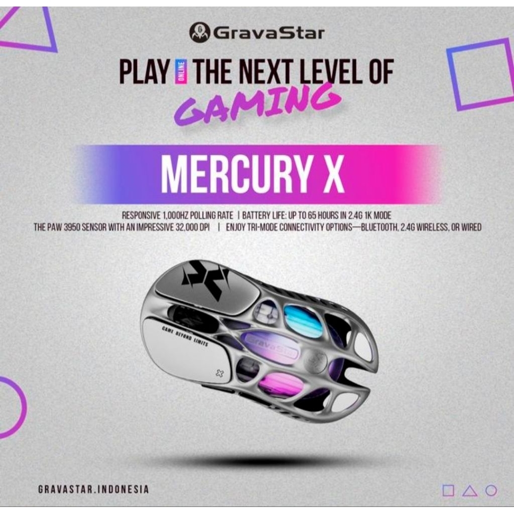 Jual GravaStar Mercury X Wireless Gaming Mouse Interstellar Silver ...