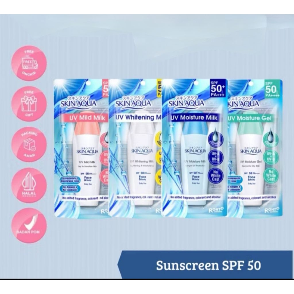 Jual Skin Aqua Sunscreen SPF 50 | Skin Aqua Moisture Gel Hijau, Mild ...