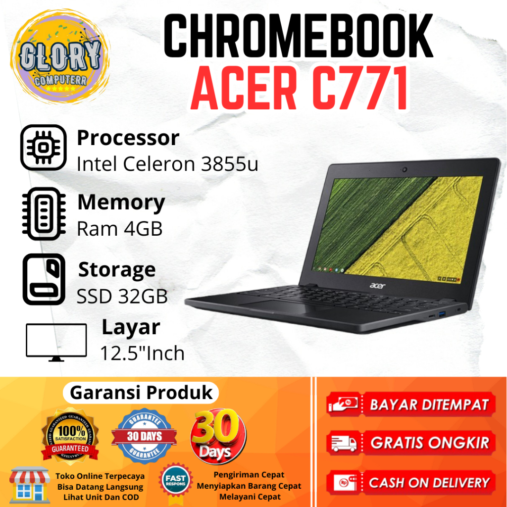 Jual Chromebook Acer C771 Intel Celeron 3855u Ram 4GB SSD 32GB, Layar ...