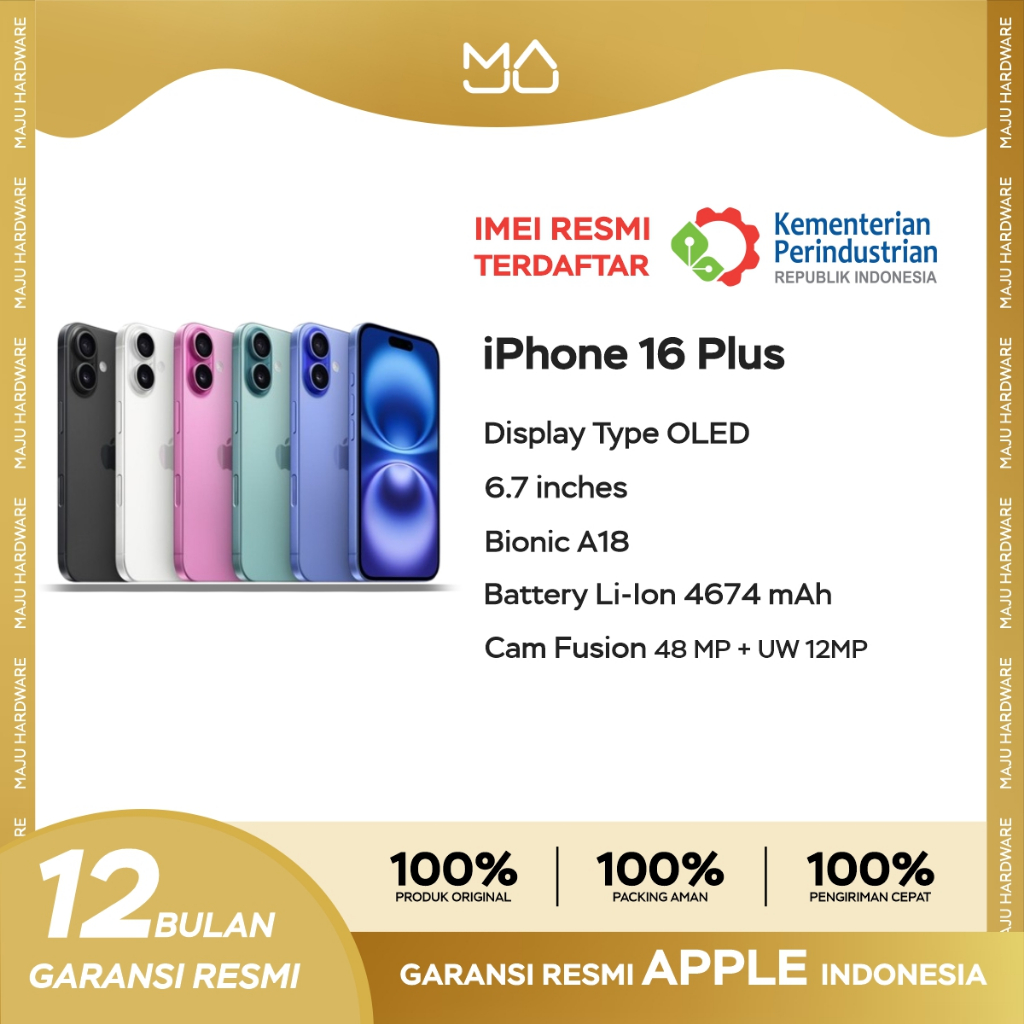 Jual Apple iPhone 16 Plus 512GB [Chip A18, iOS 18, Super Retina XDR 6,7] - Garansi Resmi ...