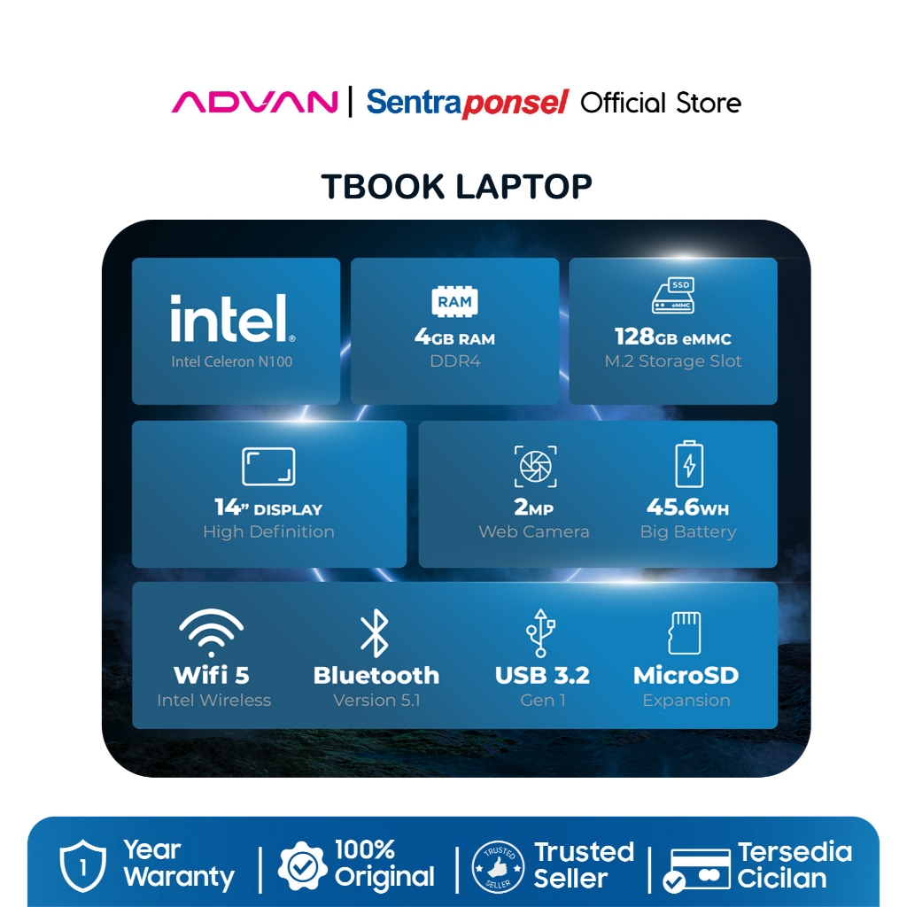 Jual Laptop ADVAN T Book 2 14 Intel N100 8GB 128GB Windows 11 Home 14 ...