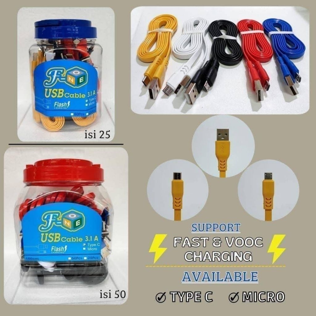 Jual KABEL TOPLES MACARON F ONE 3A USB TO MICRO / TIPE C FAST CHARGING ...