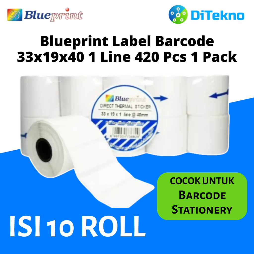 Jual Blueprint Barcode Direct Thermal 33x19x40 420 PCS 1 Line Kertas ...