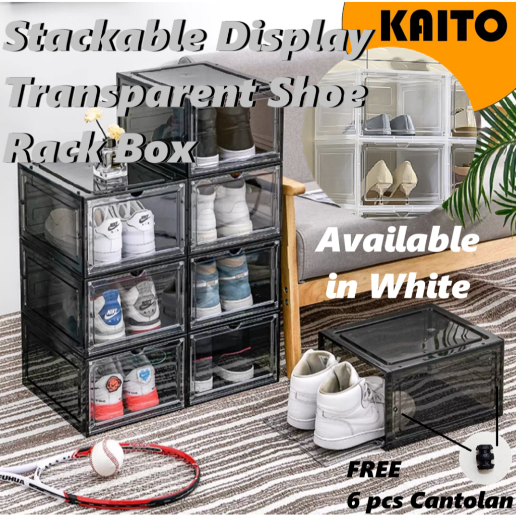 Jual Kotak Sepatu Transparent Stackable Shoe Display Box Buka Depan ...