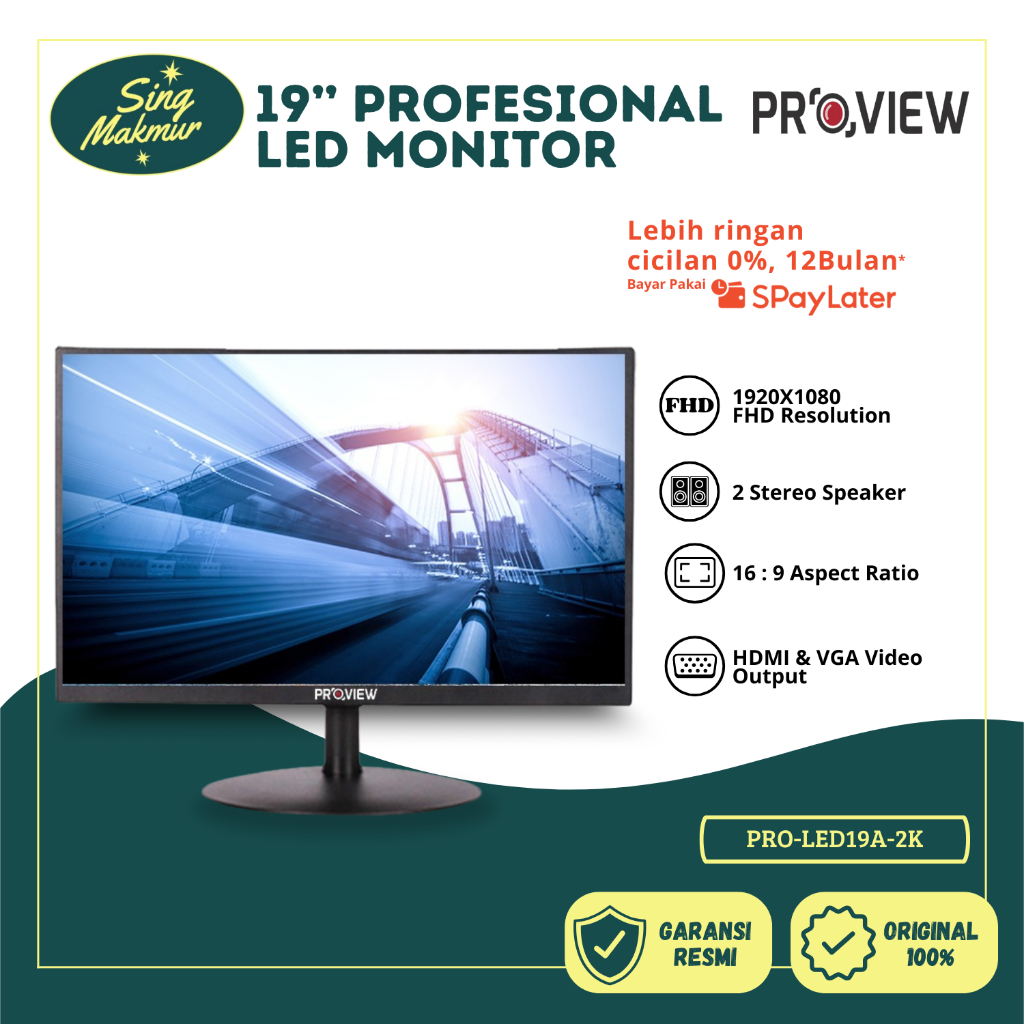 Jual PROVIEW LED Monitor 19Inch Full HD HDMI Support 24 Jam View untuk ...