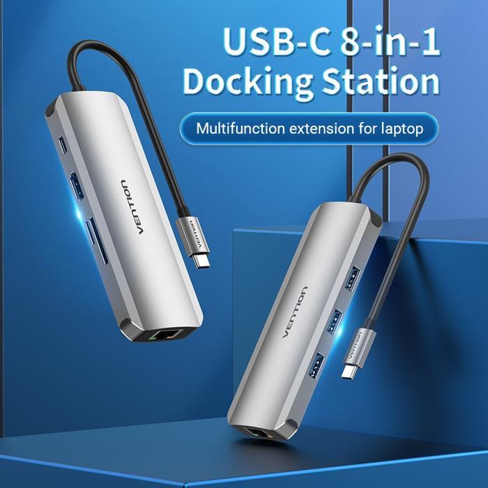 Jual VENTION Multi-function Hub Type-C 8in1 to HDMI USB3.0 RJ45 SD TF ...