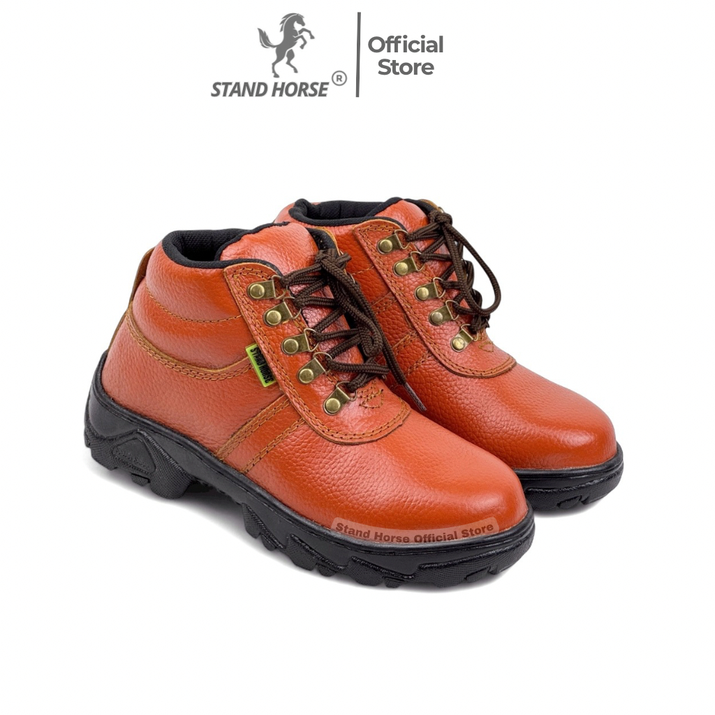 Jual Sepatu Safety Pria Boot Tali Ujung Besi STAND HORSE 804B Kulit ...