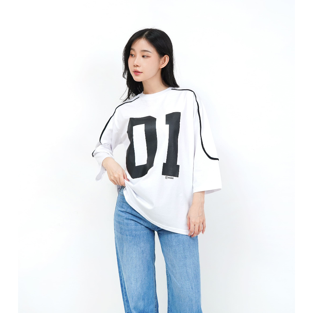 Jual Cotton Ease Kaos Oversize Putih Lengan 7/8 Atasan Wanita Bahan Premium Katun Combed 24s ...