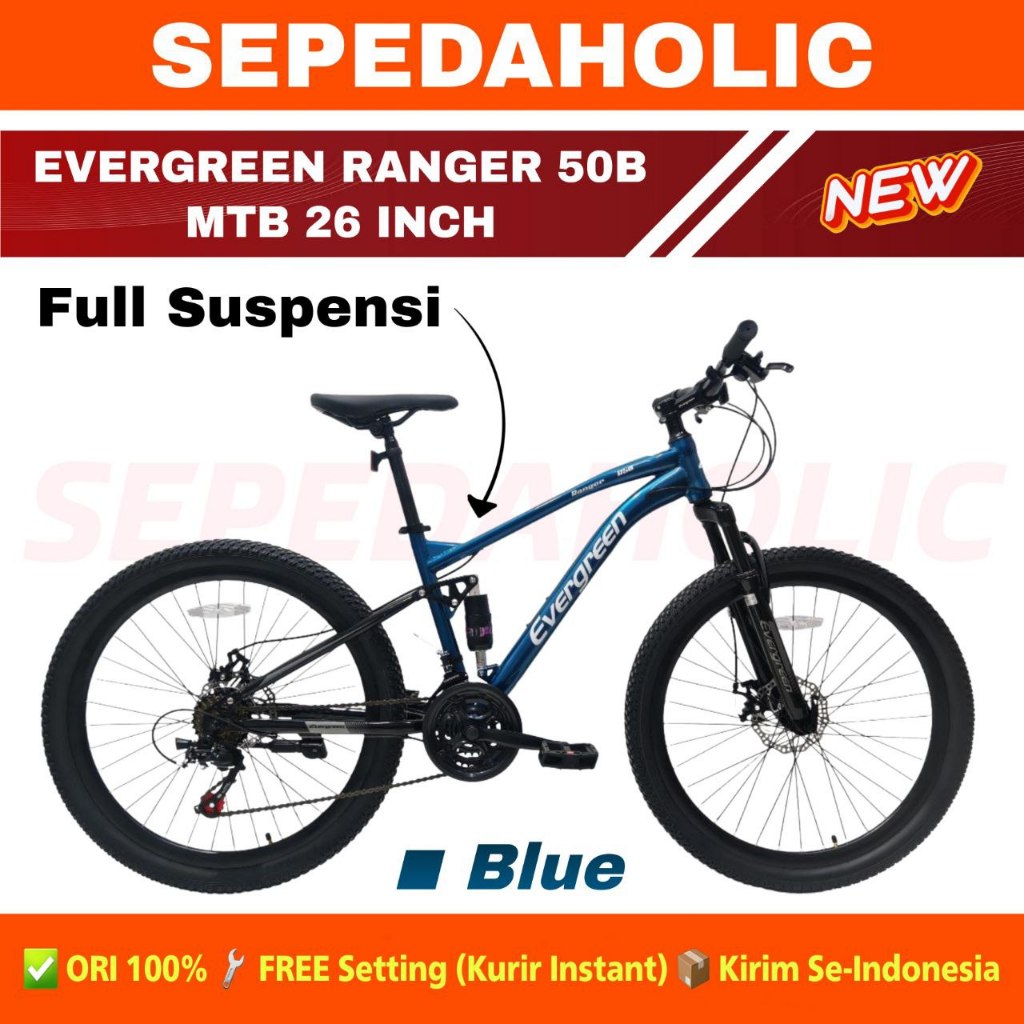 Jual Sepeda Gunung MTB EVERGREEN RANGER 55J 50B Ukuran 26 27.5 Inch 21 Speed Full Suspensi Rem ...