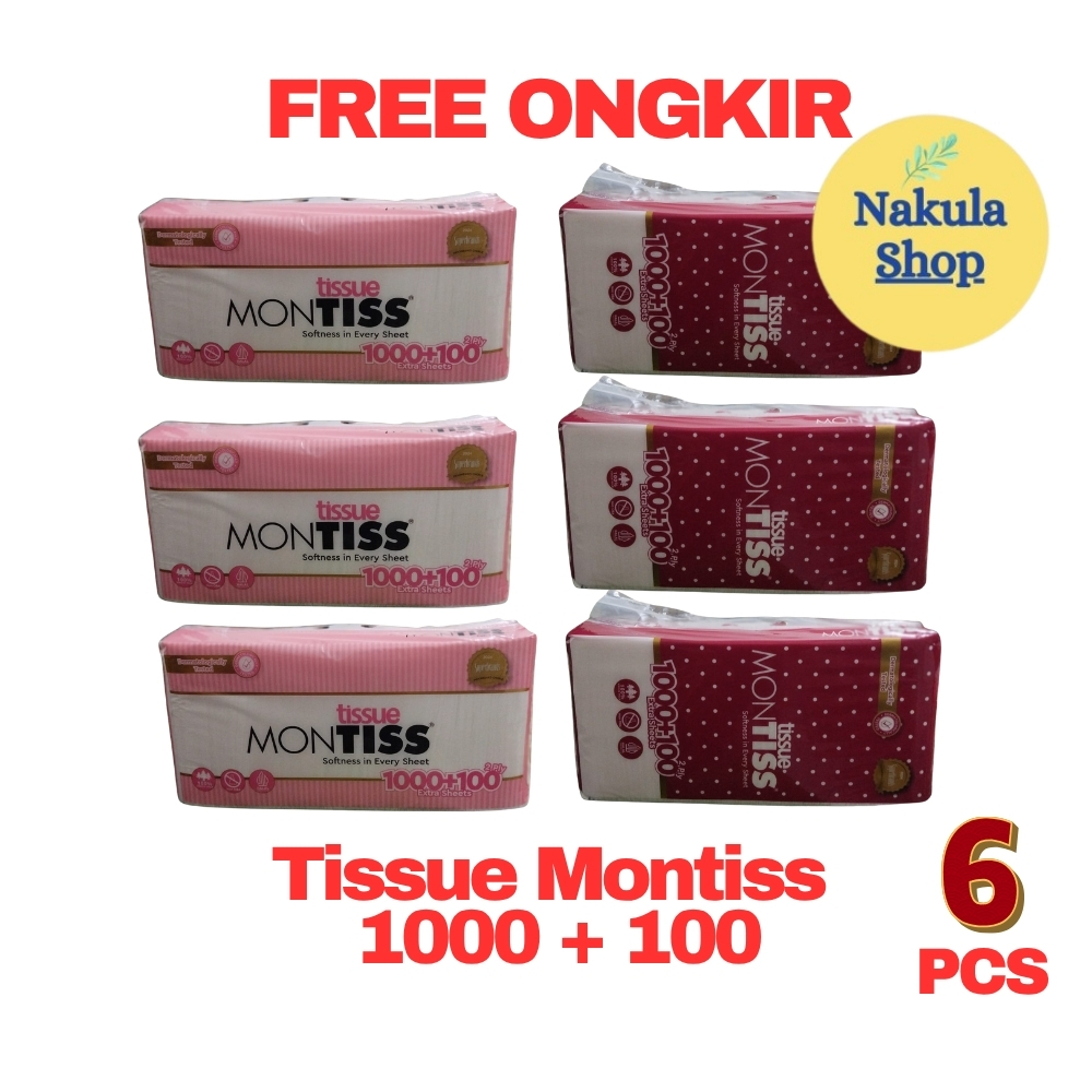 Jual 6 PACK Tissue Tisu Kiloan Facial Montiss 1000 Sheets - 2 Ply ...