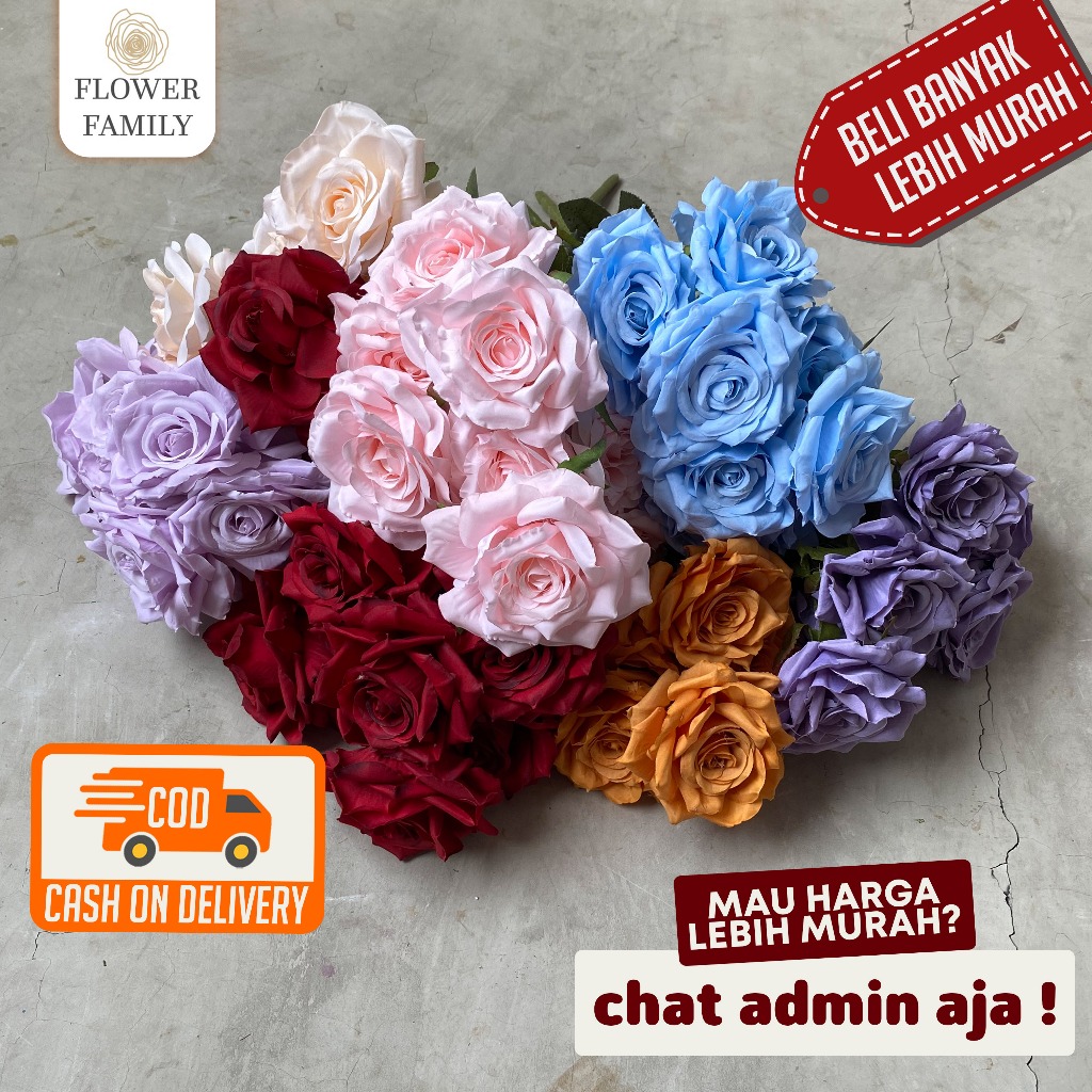 Jual Flower Family - [9 Kuntum] Rose Bintang GRADE A+ / Bunga Palsu ...