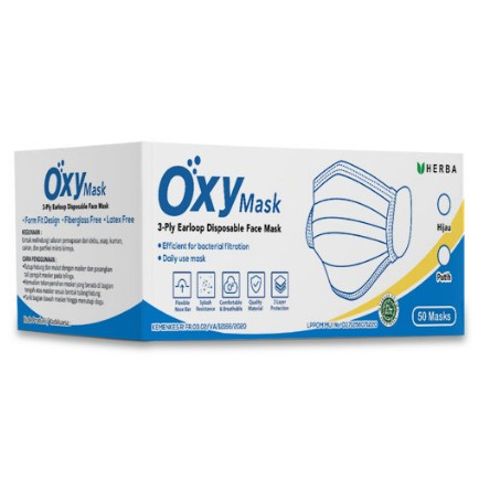 Jual OxyMask SURGICAL FACE MASK MASKER WARNA PUTIH 3PLY EARLOOP 1Box ...